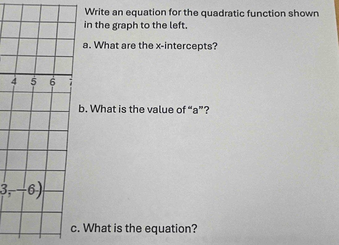 Solved: Write an equation for the quadratic function shown in the graph ...