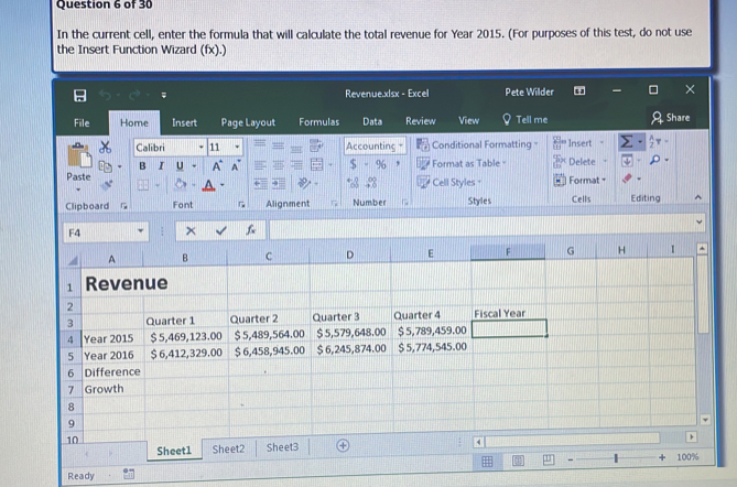 Solved: In the current cell, enter the formula that will calculate the ...