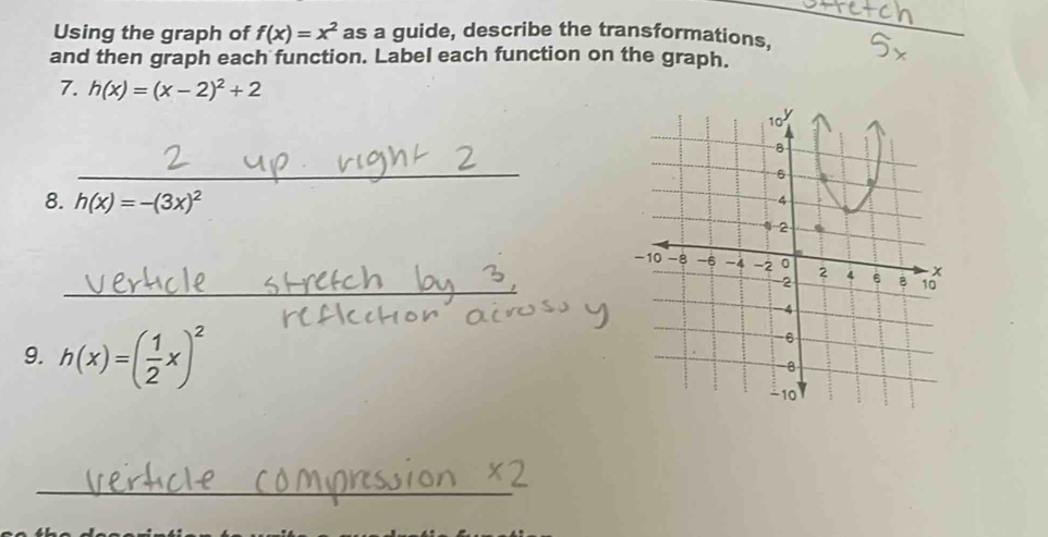 Solved: Using the graph of f(x)=x^2 as a guide, describe the ...