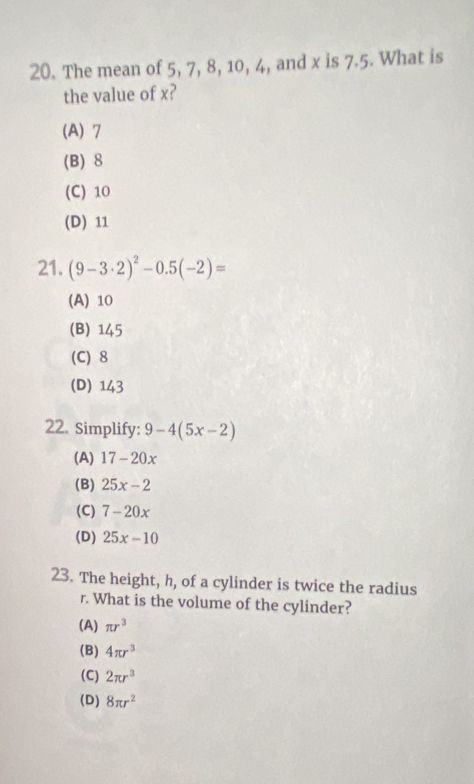 Solved: The mean of 5, 7, 8, 10, 4, and x is 7.5. What is the value of ...