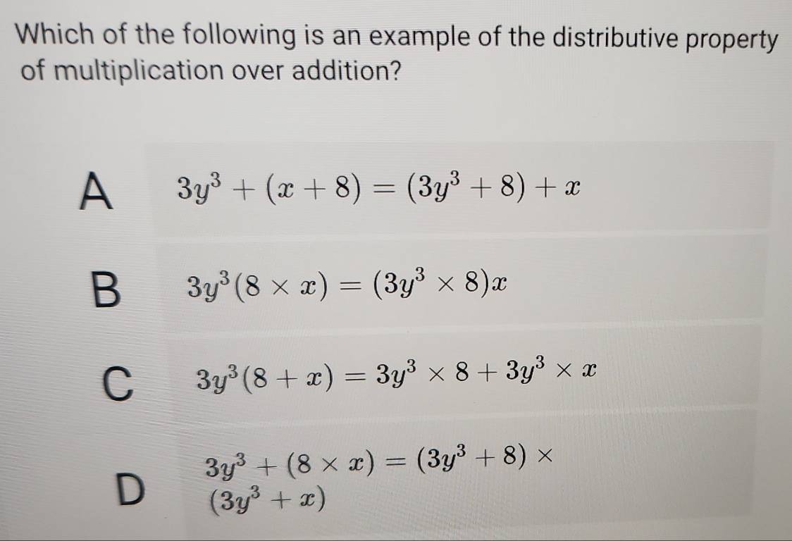 Solved: Which of the following is an example of the distributive ...