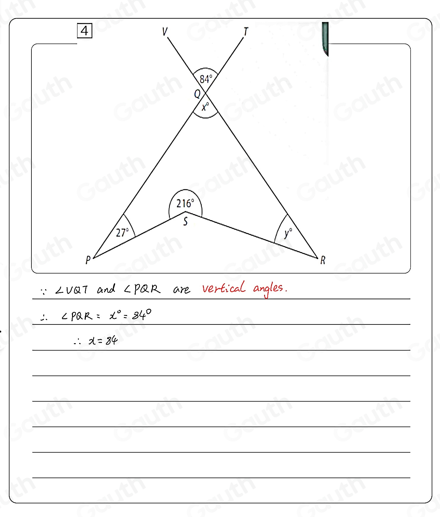 Solved: PQRS is a quadrilateral. PQT is a straight line. RQV is a ...