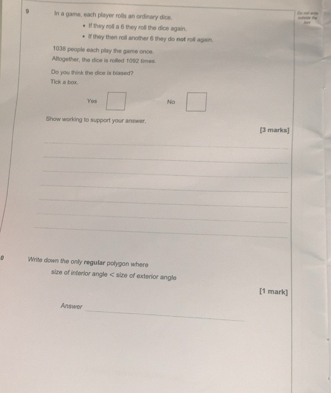 Solved: Do not wrilw 9 In a game, each player rolls an ordinary dice ...