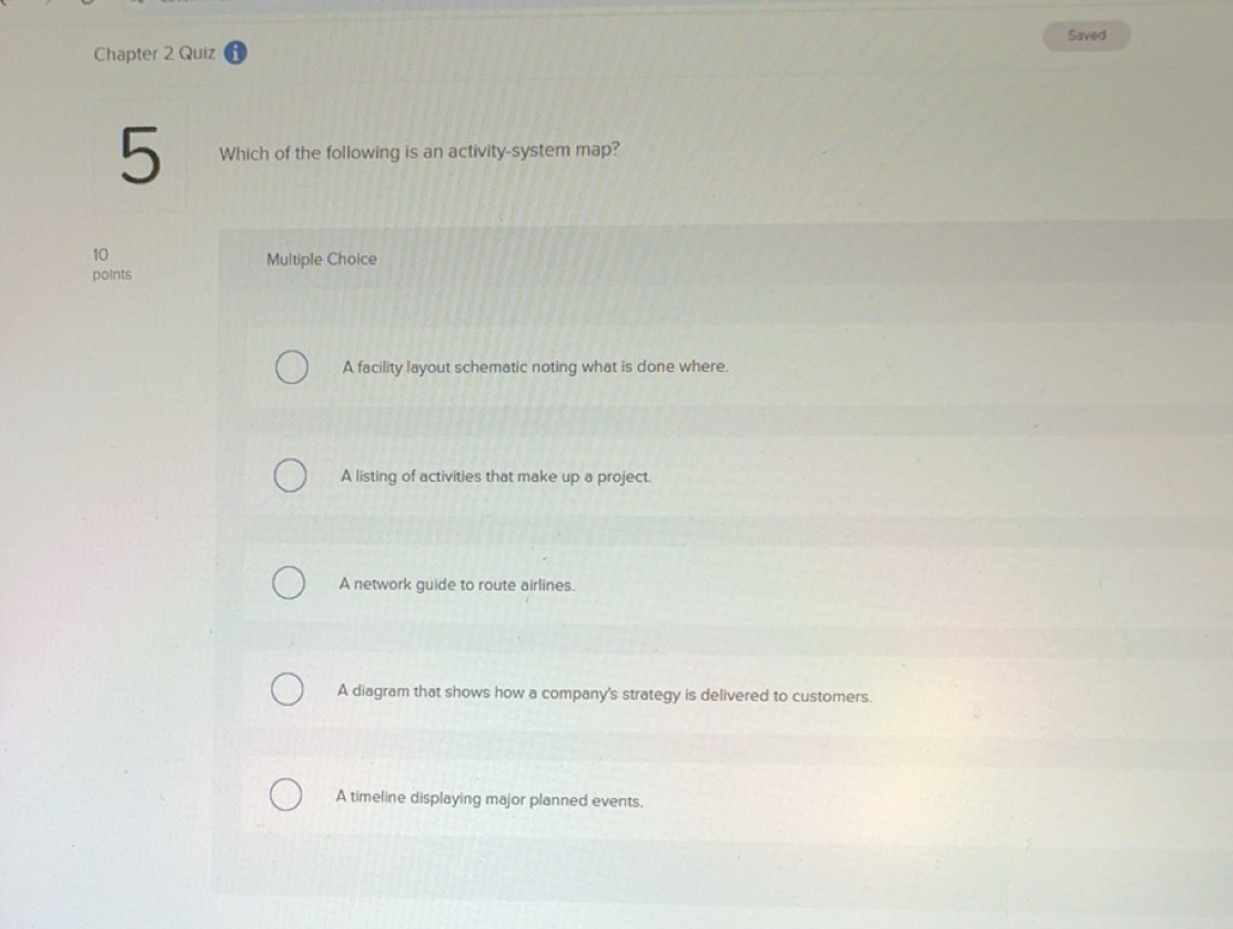 Solved: Saved Chapter 2 Quiz 5 Which of the following is an activity-system map? 10 Multiple ...