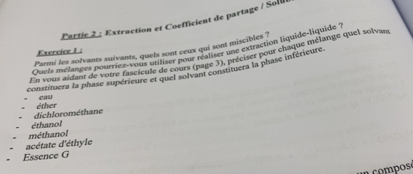 Résolu :Partie 2 : Extraction et Coefficient de partage / Solll Quels ...