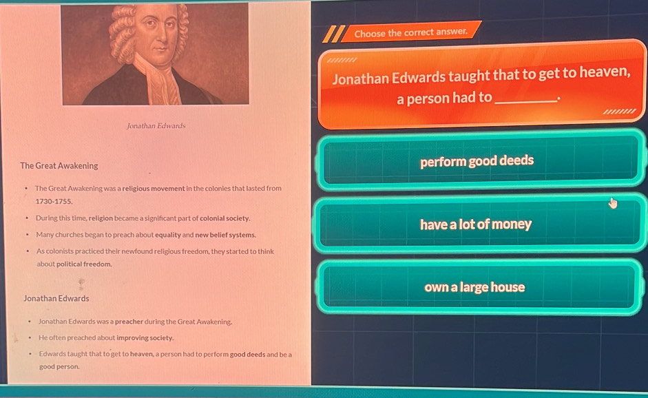 Solved: Choose the correct answer. '''''''' Jonathan Edwards taught ...