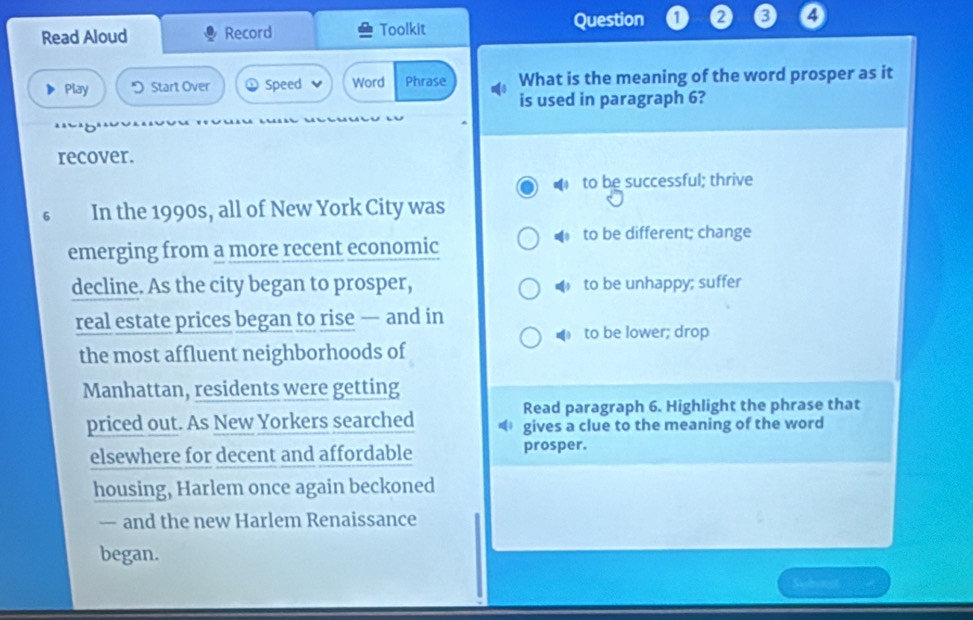 Solved: 2 3 ④ Read Aloud Record Toolkit Play " Start Over Speed Word ...