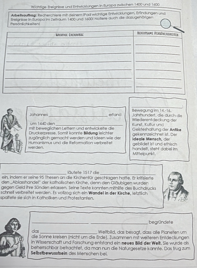 Gelöst:Wichtige Ereignisse und Entwicklungen in Europa zwischen 1400 ...