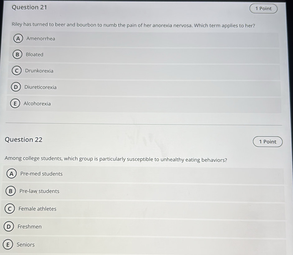 Solved: Riley has turned to beer and bourbon to numb the pain of her anorexia nervosa. Which ...