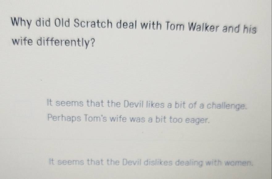 Resuelto:Why did Old Scratch deal with Tom Walker and his wife ...