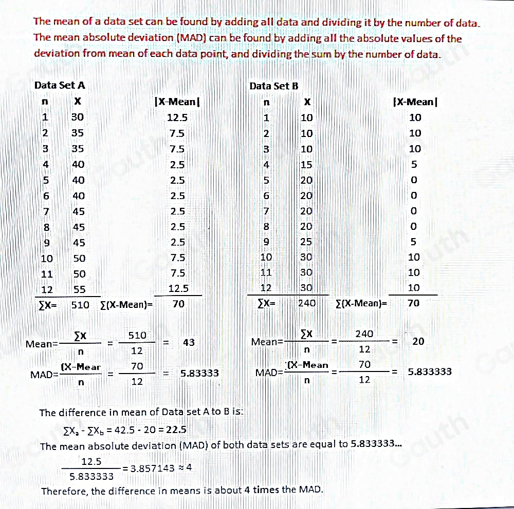 Solved: The double dot plot shows the values in two data sets. Express the difference in the ...