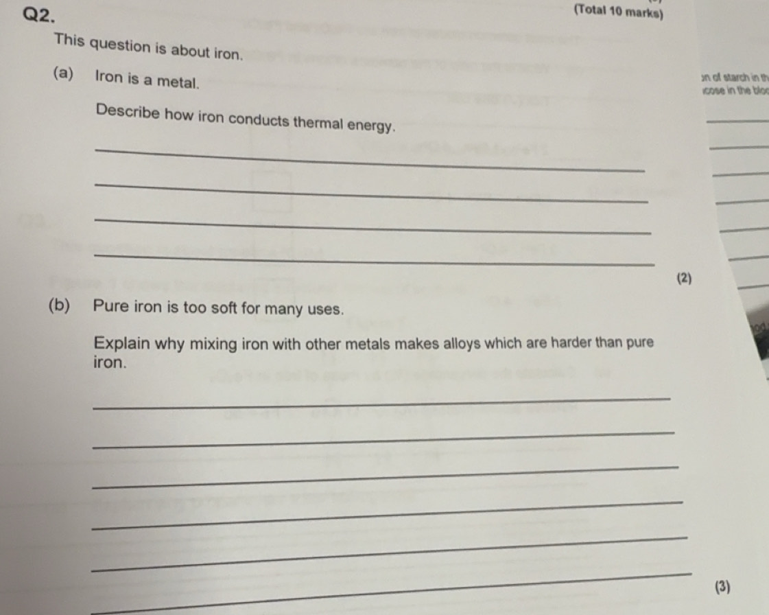 Gelöst:(Total 10 marks) This question is about iron. (a) Iron is a ...