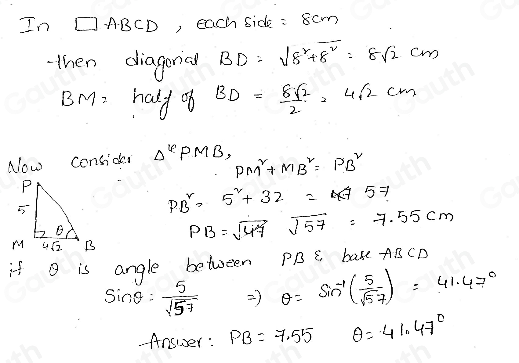 Selesai:21 12 The diagram shows a pyramid on a square base ABCD. The ...