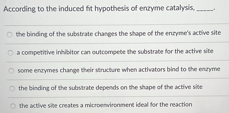 Solved: According to the induced fit hypothesis of enzyme catalysis ...