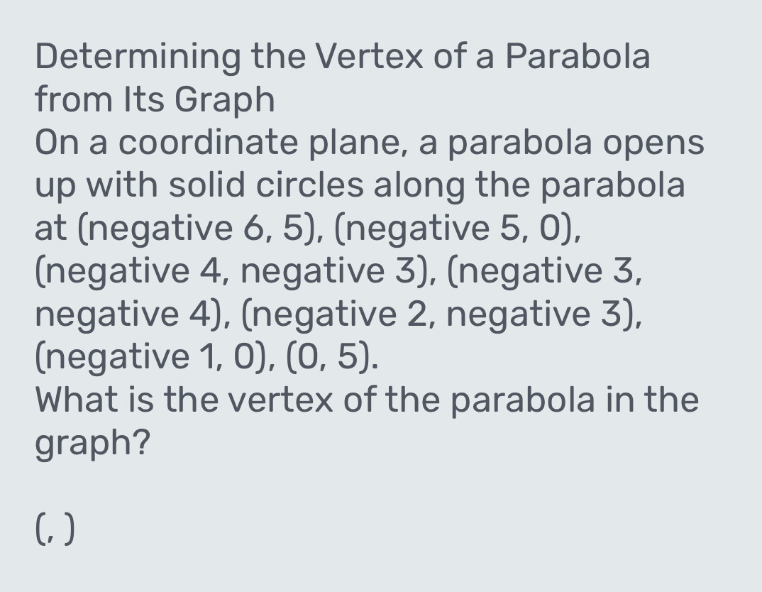 Solved: Determining the Vertex of a Parabola from Its Graph On a ...