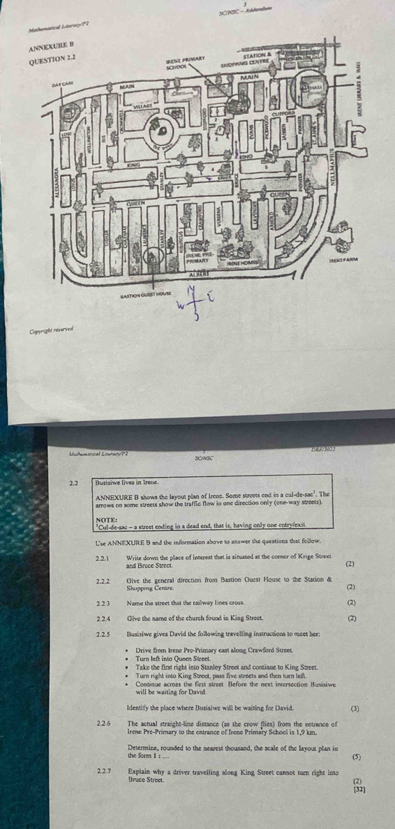 Solved: SCINSC - Aderdum 085/2012 SC/NSC 2.2 Busisiwe lives in Irene ...