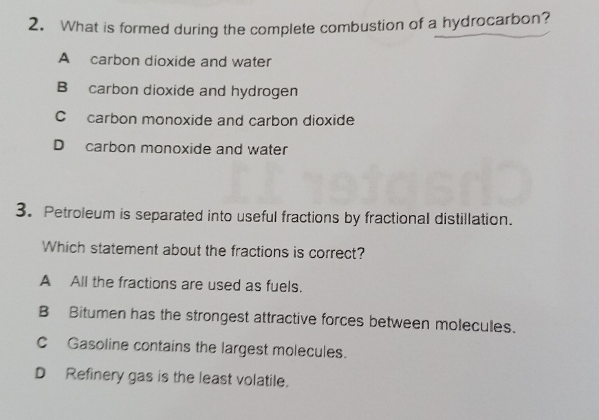 Solved: What is formed during the complete combustion of a hydrocarbon ...