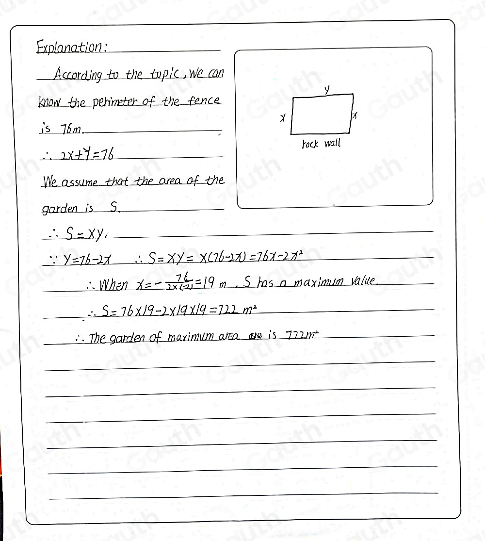 Solved: A rectangular garden is to be constructed using a rock wall as ...