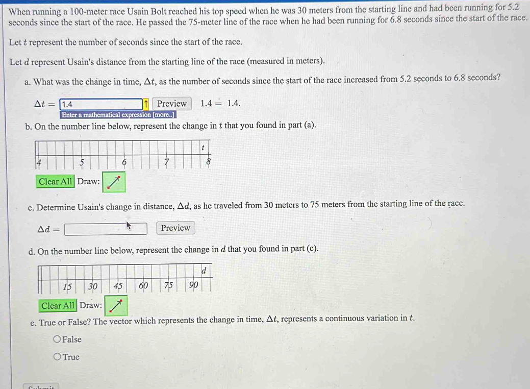 Solved: When running a 100-meter race Usain Bolt reached his top speed ...