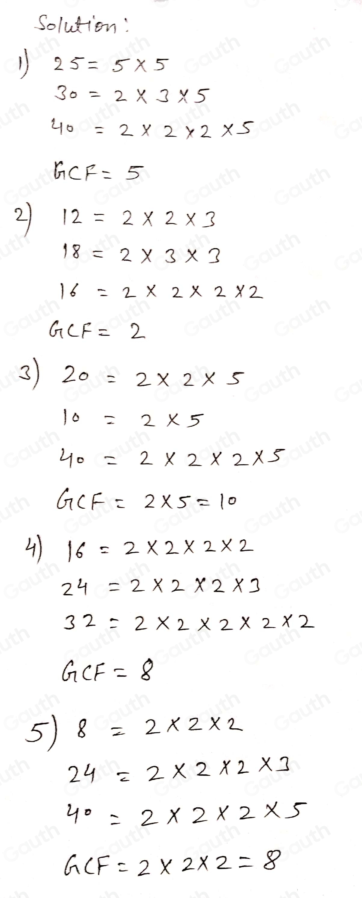 Solved: Find the GCF (Greatest Common Factor) of the following using ...