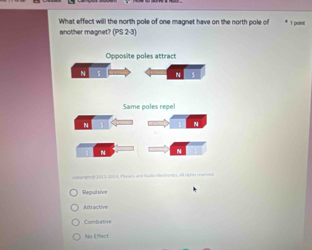 Solved: What effect will the north pole of one magnet have on the north ...
