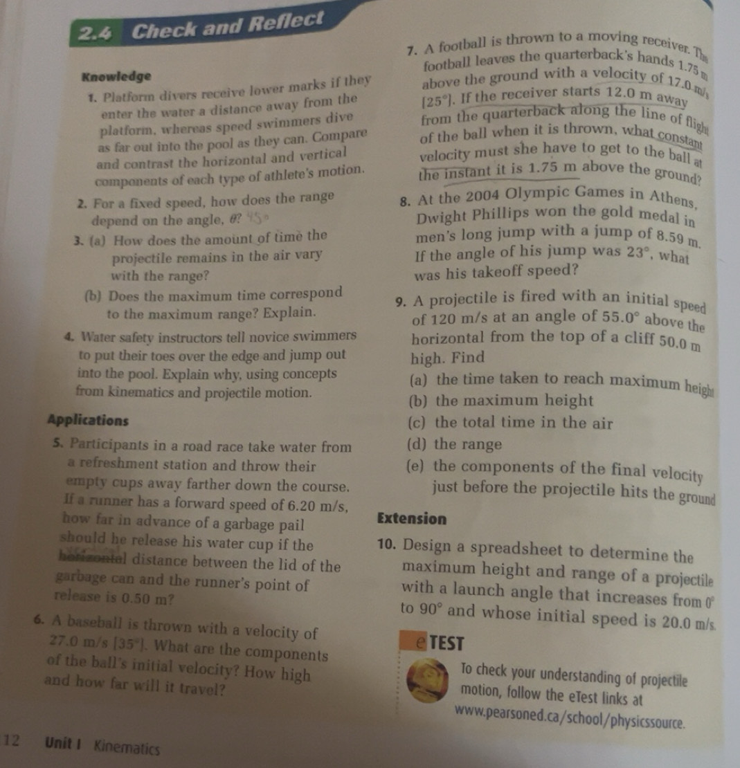 Solved: 6.4 Check and Reflect 7、 A football is thrown to a moving ...