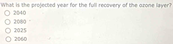 Solved: What is the projected year for the full recovery of the ozone ...