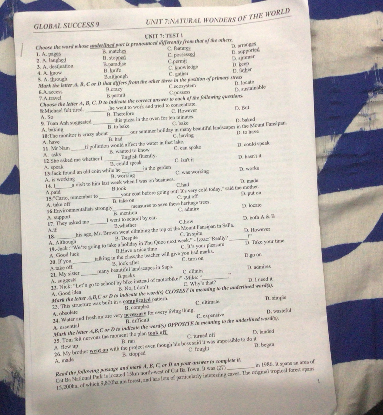 Giải quyết:GLOBAL SUCCESS 9 UNIT 7:NATURAL WONDERS OF THE WORLD UNIT 7 ...