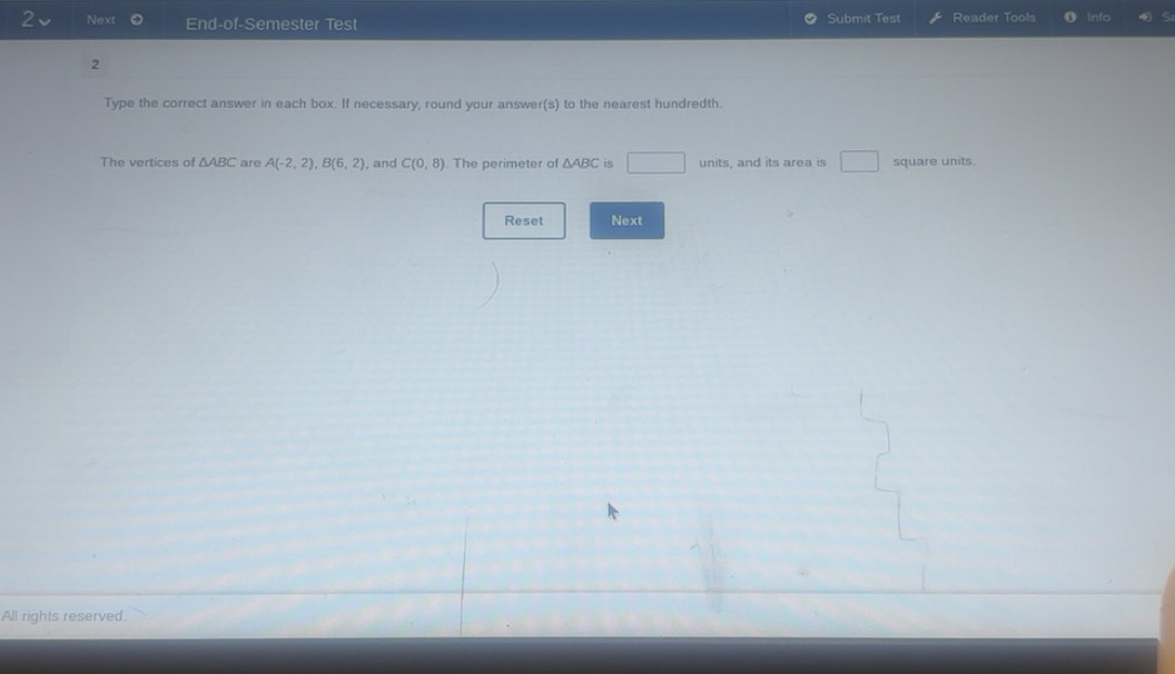 Solved: Next End-of-Semester Test Submit Test Reader Tools o Info 2 ...