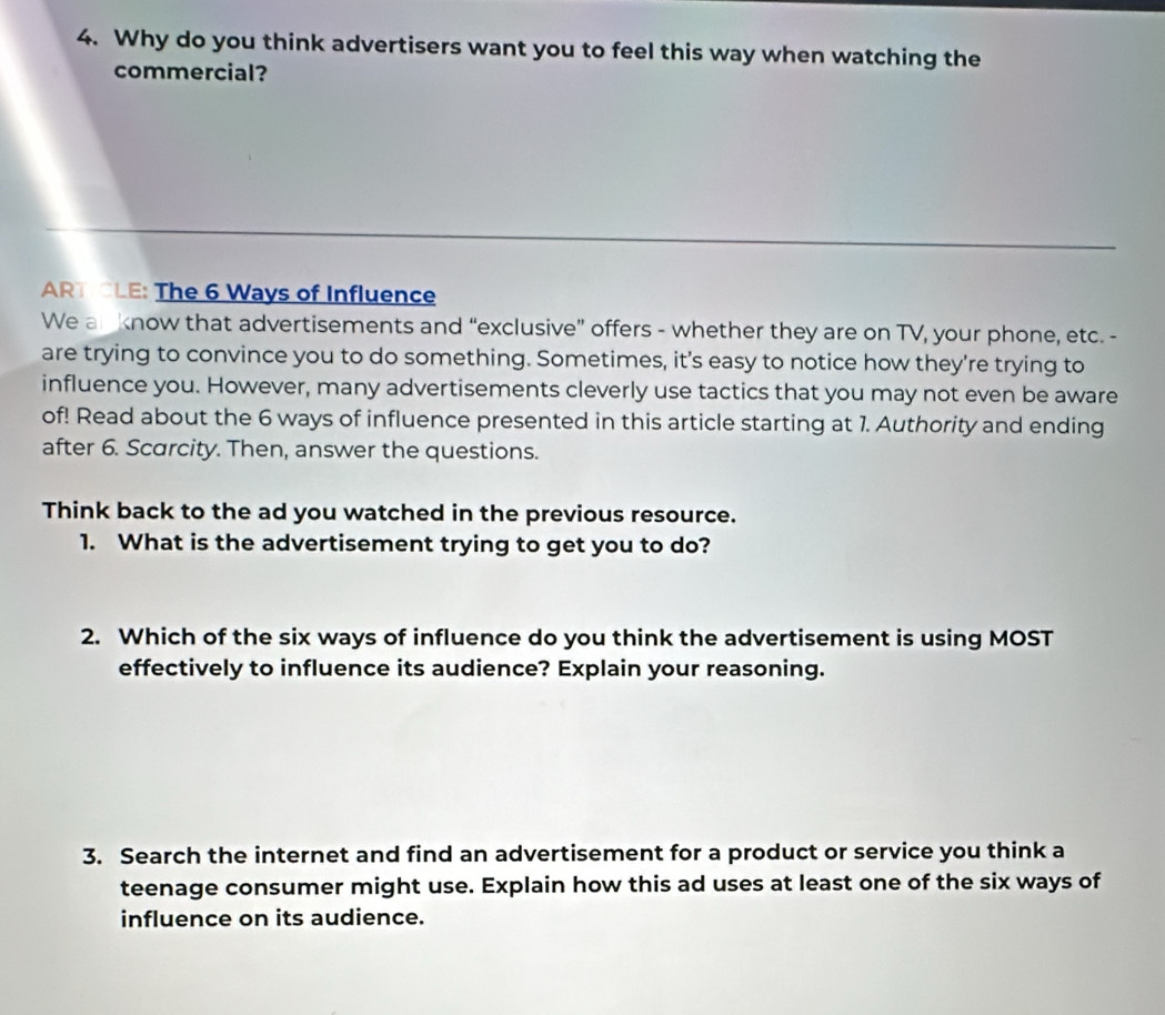 Solved: Why do you think advertisers want you to feel this way when ...