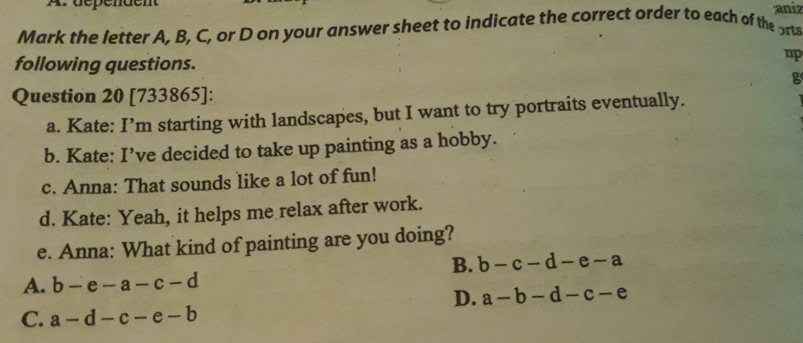 Giải quyết:dépéndent ;aniz Mark the letter A, B, C, or D on your answer ...