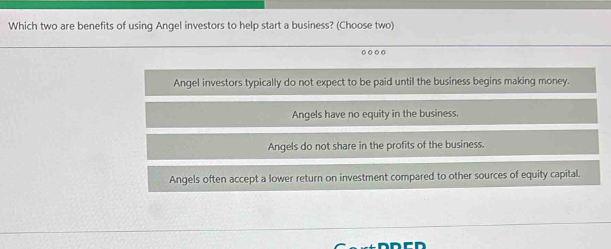 Solved: Which two are benefits of using Angel investors to help start a ...