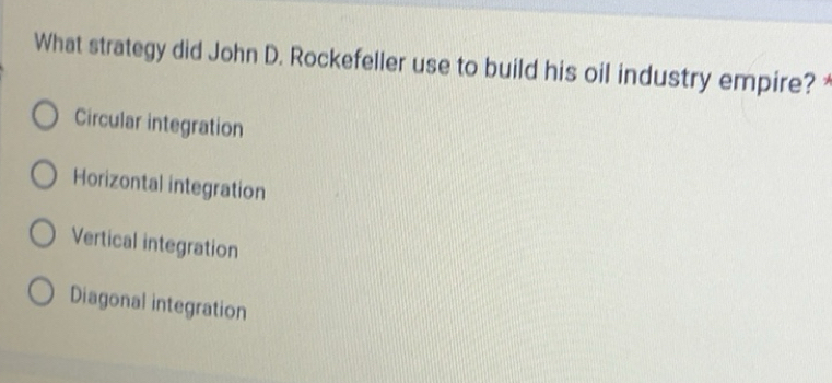 Solved: What strategy did John D. Rockefeller use to build his oil ...