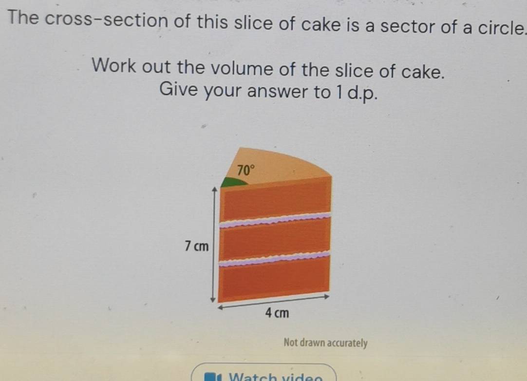 Solved: The cross-section of this slice of cake is a sector of a circle ...