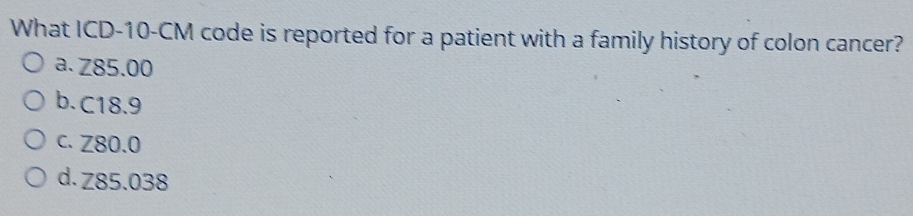 Solved: What ICD- 10-CM code is reported for a patient with a family ...