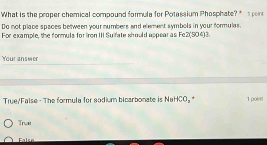 Solved: What is the proper chemical compound formula for Potassium ...