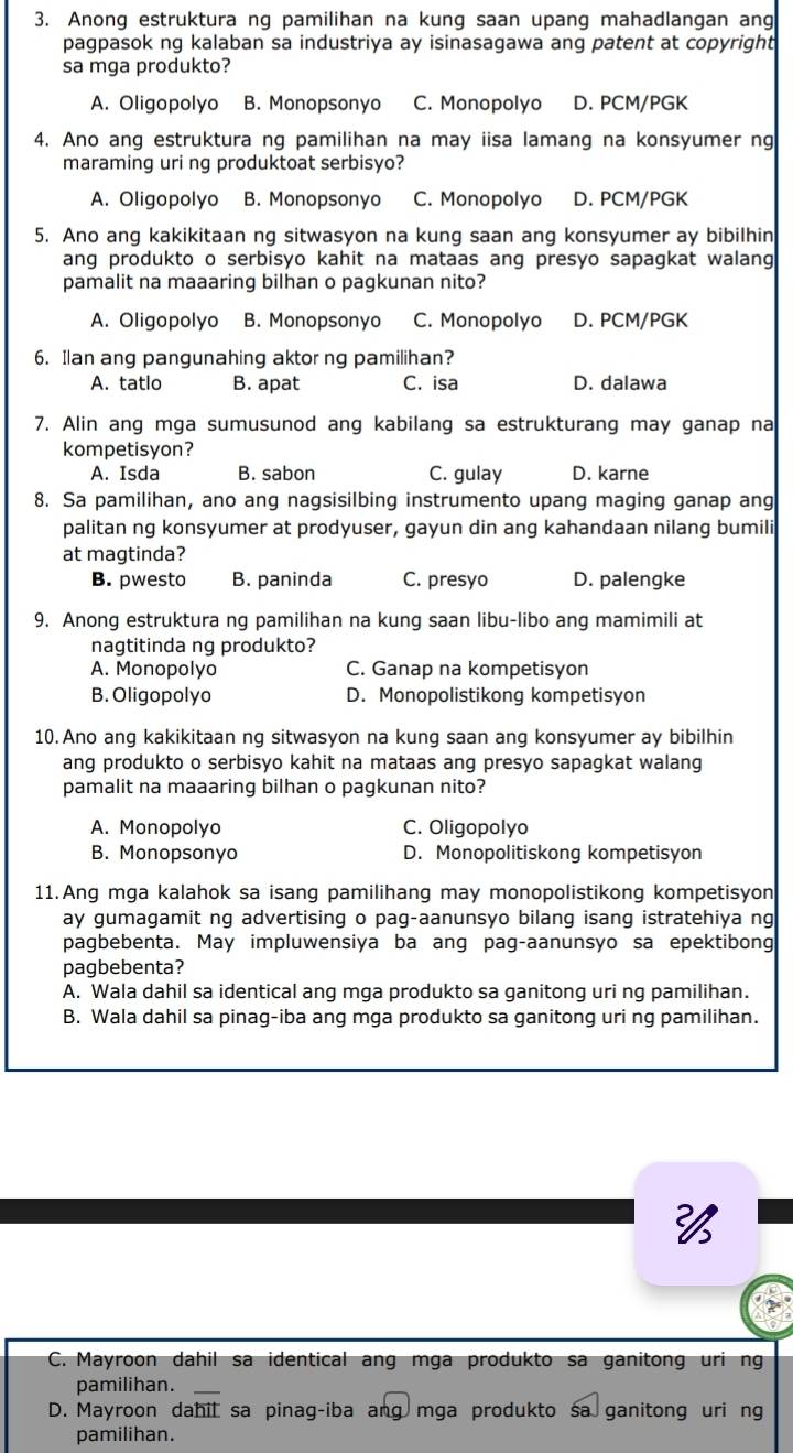 Solved: Anong estruktura ng pamilihan na kung saan upang mahadlangan ...