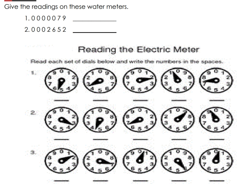 Solved: Give the readings on these water meters. 1.0000079 2. 0002652 Reading the Electric Meter ...