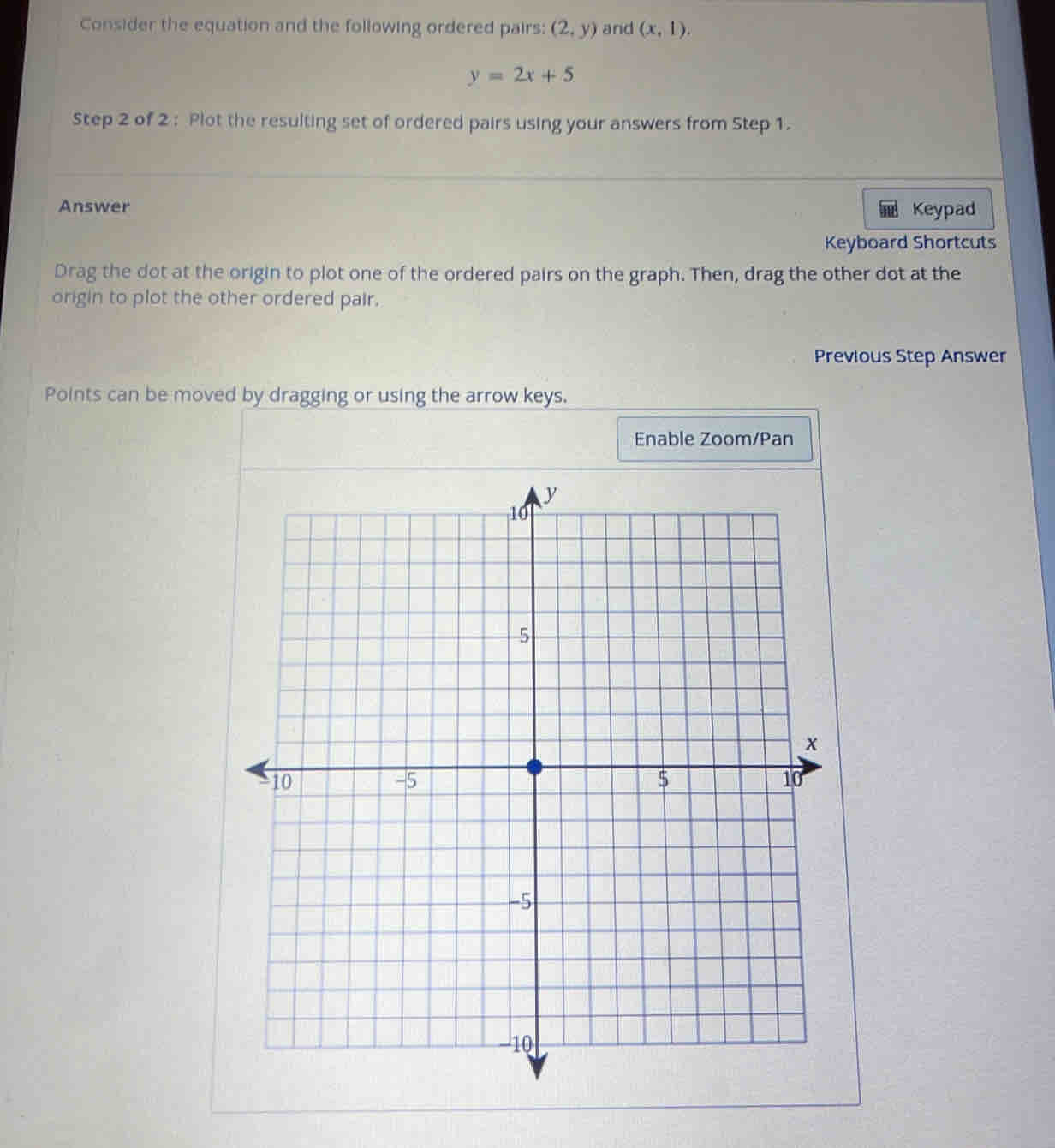 Solved: Consider the equation and the following ordered pairs: (2,y ...