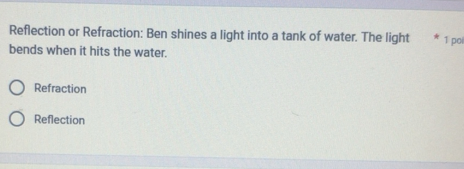 Solved: Reflection or Refraction: Ben shines a light into a tank of ...