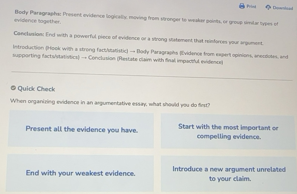 Solved: Print Download Body Paragraphs: Present evidence logically ...