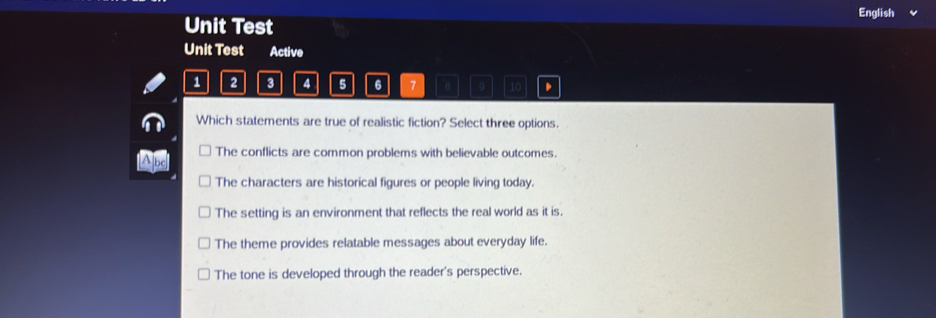 Solved: English Unit Test Unit Test Active 1 2 3 4 5 6 7 B 。 10 Which ...