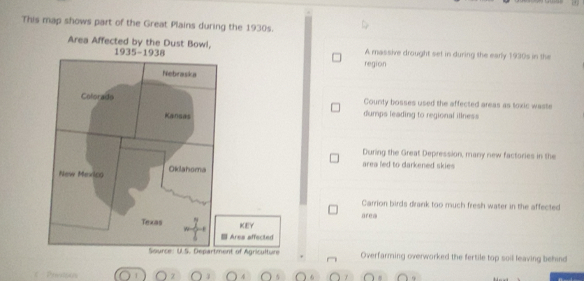 Solved: This map shows part of the Great Plains during the 1930s. Area ...