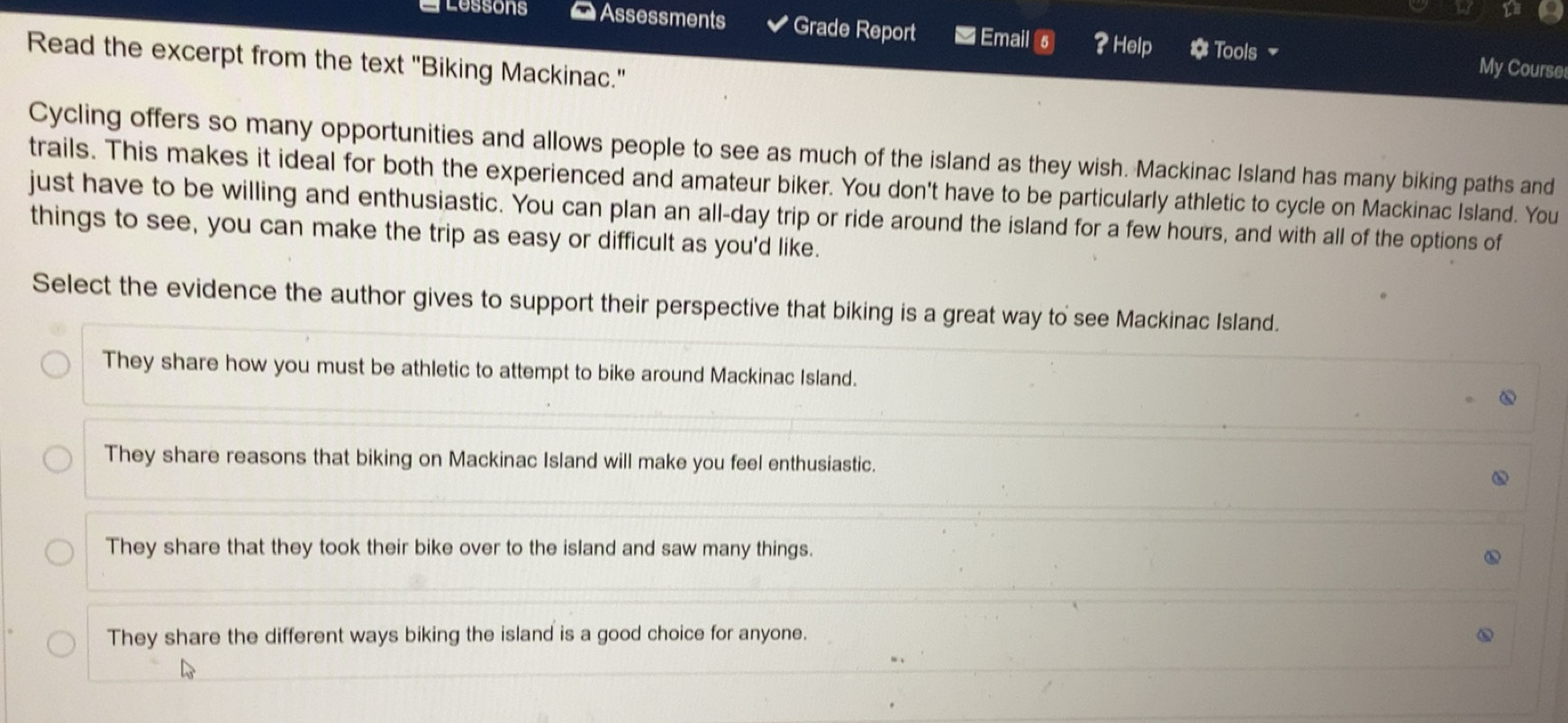 Solved: Lessons Assessments Grade Report = Email 6 ? Help # Tools My ...