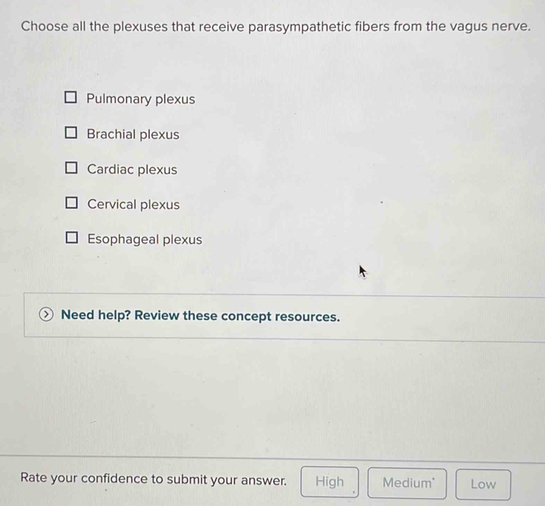 Solved: Choose all the plexuses that receive parasympathetic fibers ...