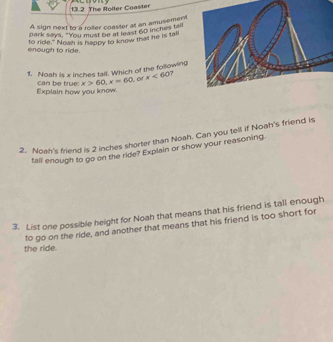 13.2 The Roller Coaster A sign next to a roller coaster at an amusement ...