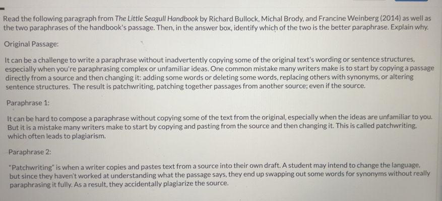 Solved: Read the following paragraph from The Little Seagull Handbook ...