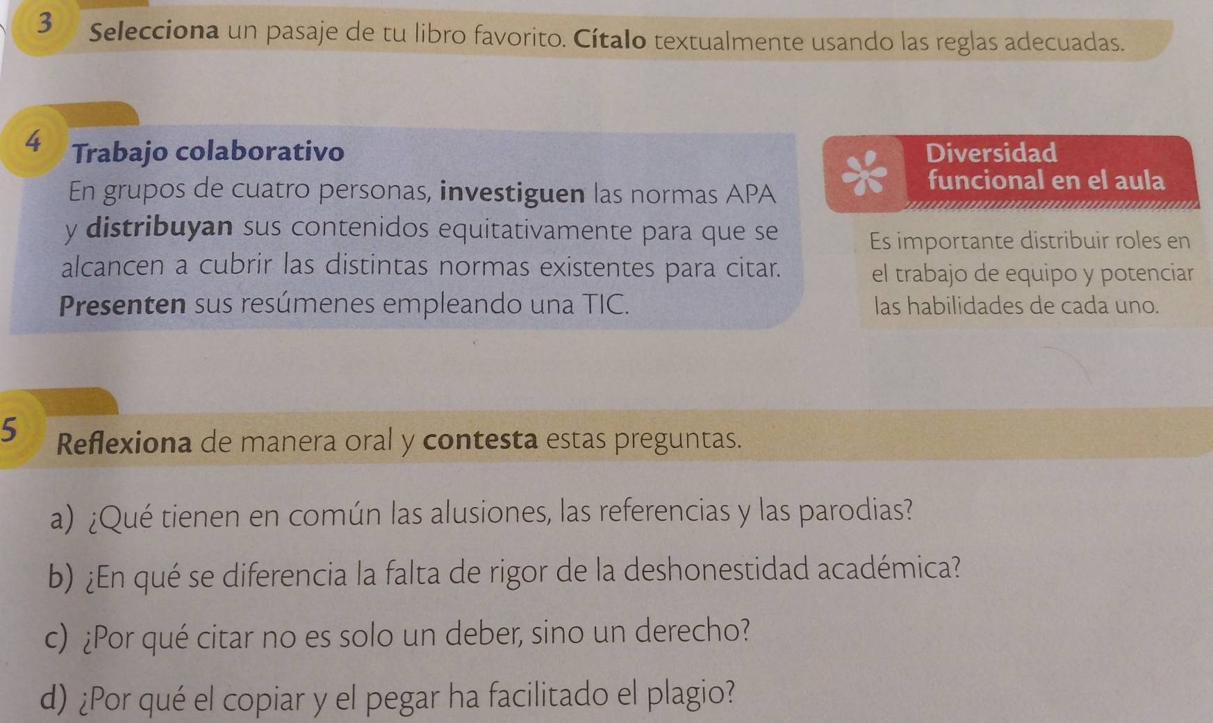 Resuelto:Selecciona un pasaje de tu libro favorito. Cítalo textualmente ...