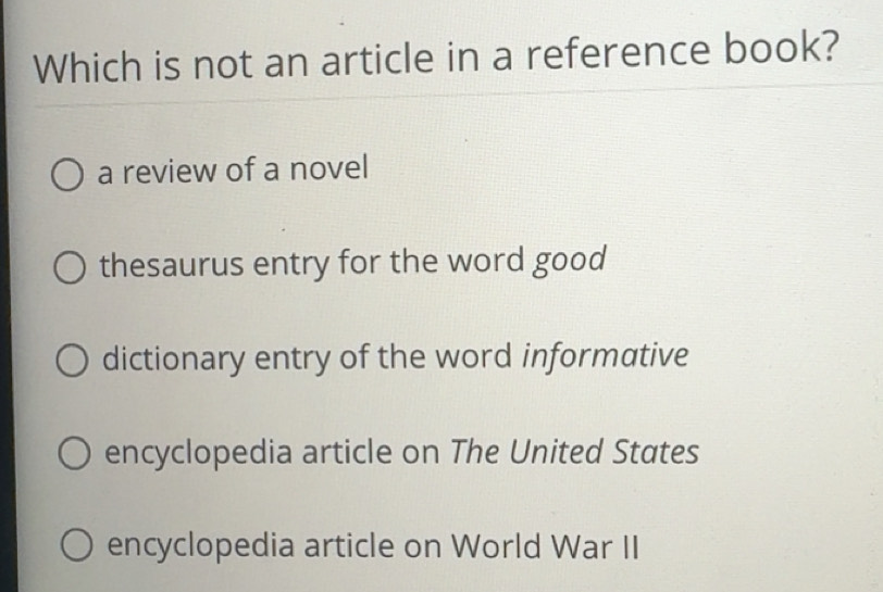 Solved: Which is not an article in a reference book? a review of a ...