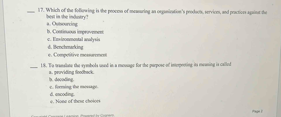 Solved: Which of the following is the process of measuring an ...